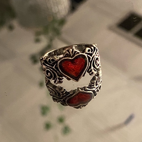 Jewelry | Silver Red Heart Ring | Poshmark
